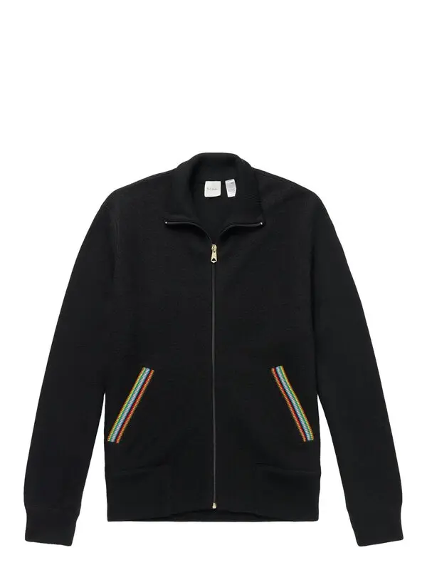 Paul Smith Stripe-trimmed Wool Zip-up Cardigan - Black