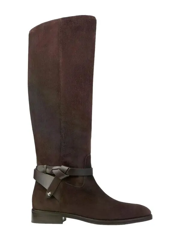 JIMMY CHOO Lawton Knotted Leather Strap Boots - Brown