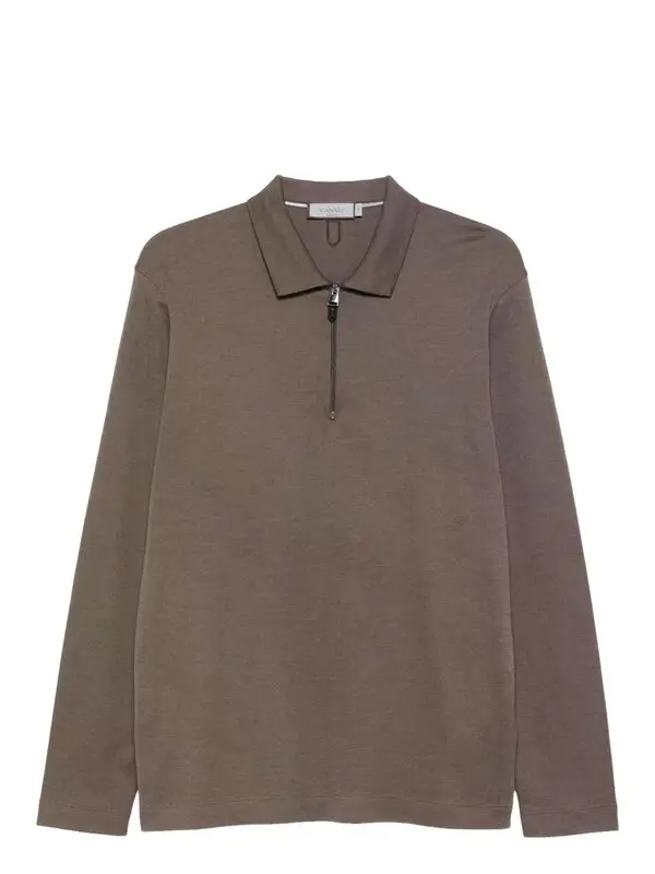 Canali Zip-neck Long-sleeve Top - Brown