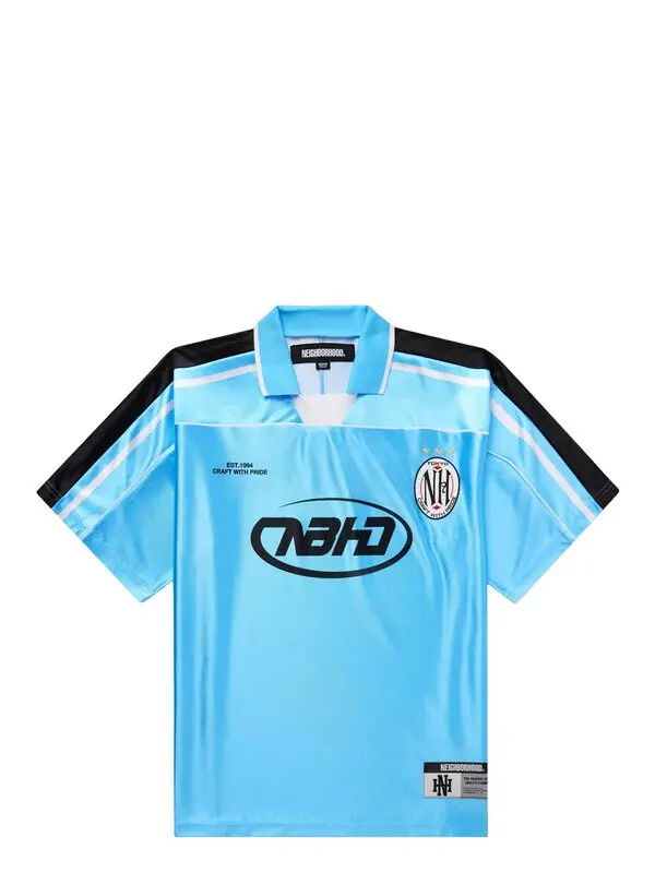 NEIGHBORHOOD Game Appliquéd Logo-print Striped Satin Polo Shirt - Blue