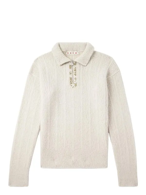 Marni Wool And Cashmere-blend Half-zip Sweater - Neutrals