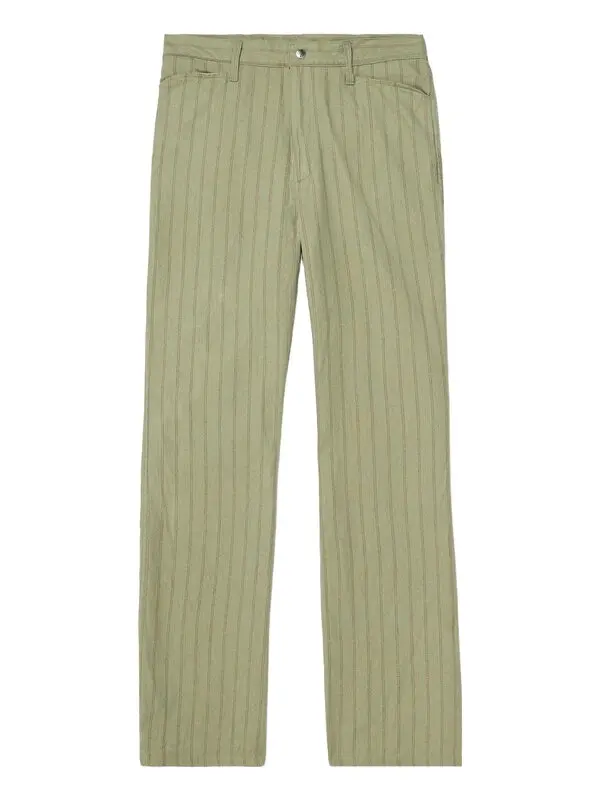 Kapital Gibson Straight-leg Striped Linen And Cotton-blend Twill Trousers - Green