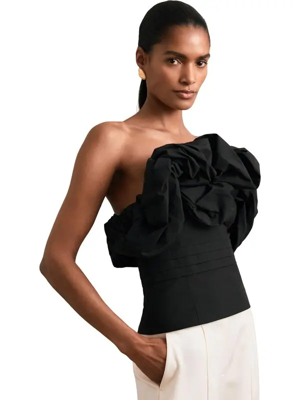 REISS Sabrina Sculptural Strapless Top - Black