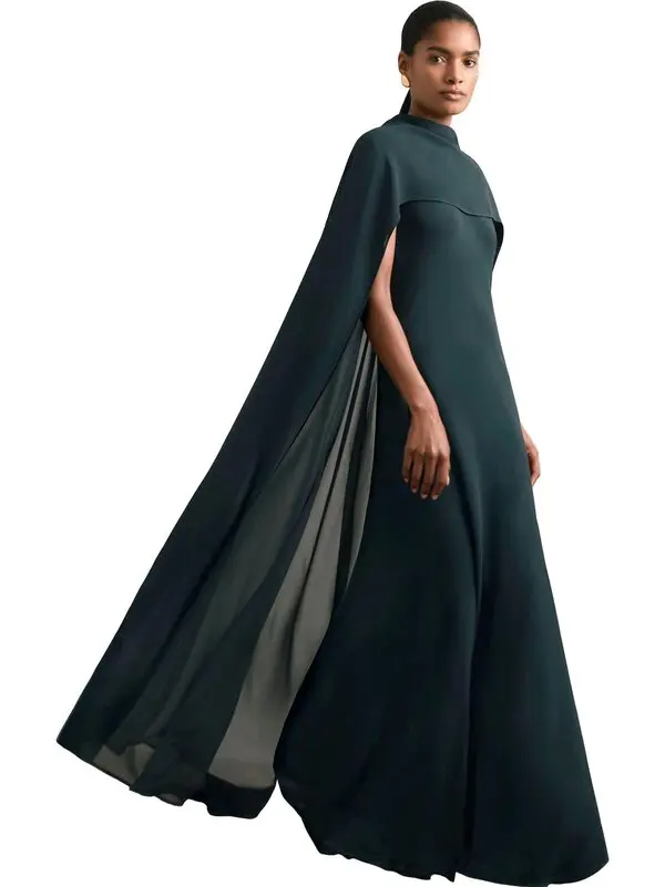 REISS Greta Crepe Cape Maxi Dress - Teal Green