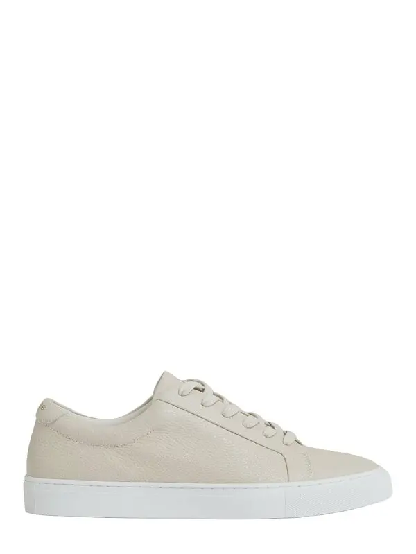 REISS Luca Tumbled Leather Trainers - Off White
