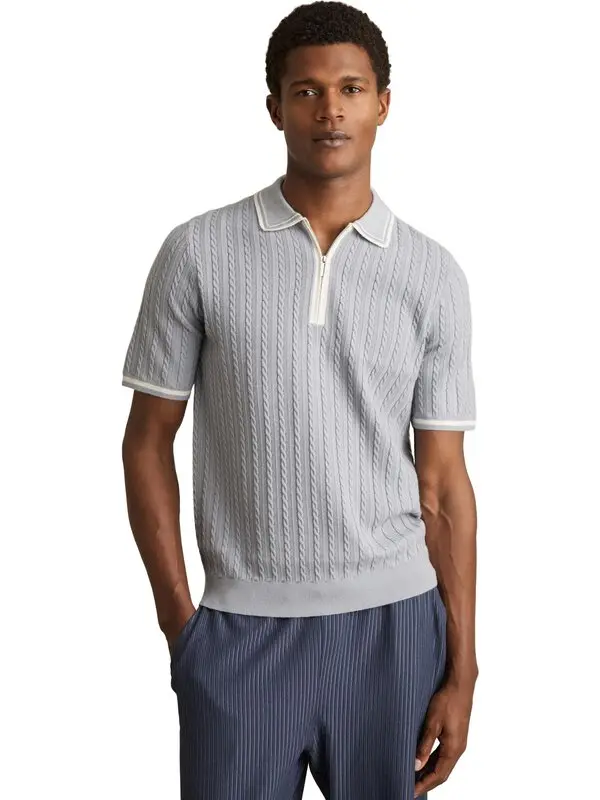 REISS Jarvis Micro-cable Half-zip Polo Shirt - Soft Blue