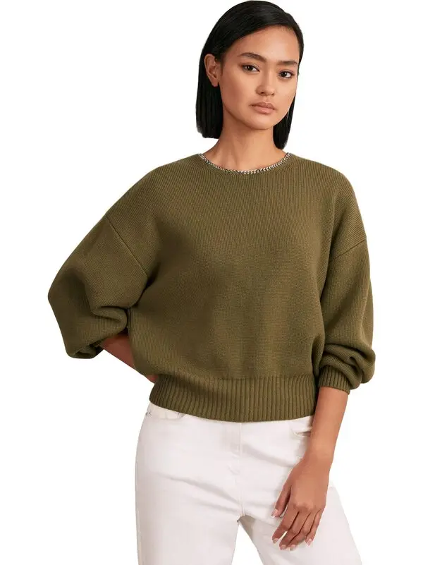 REISS Nadia Wool-blend Jumper With Chain - Sage Green
