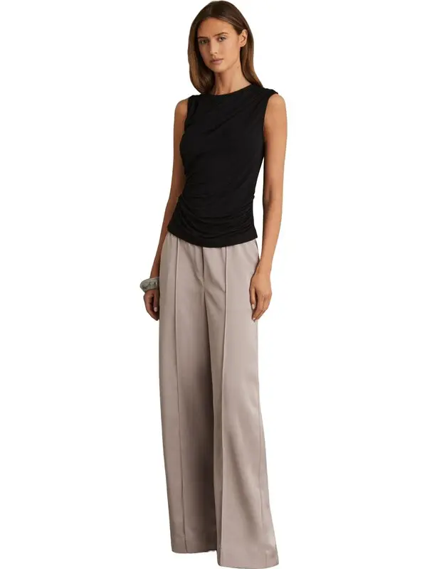 REISS Elsie Satin Wide-leg Trousers - Grey