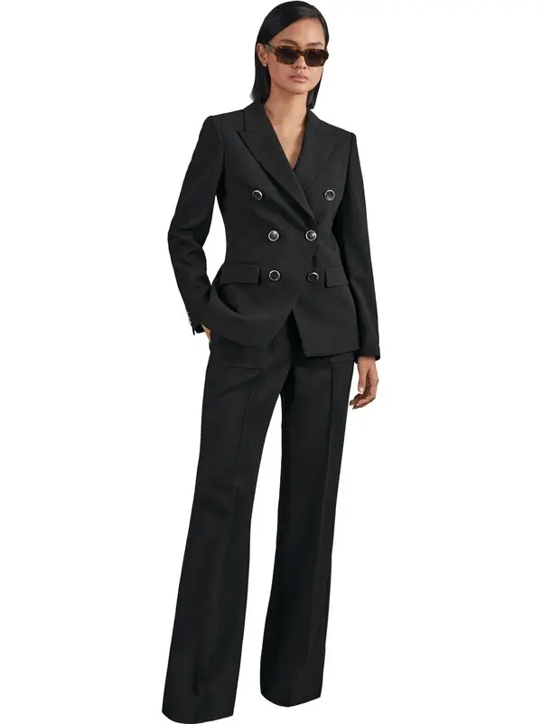 REISS Lia Wool-blend Double-breasted Blazer - Black
