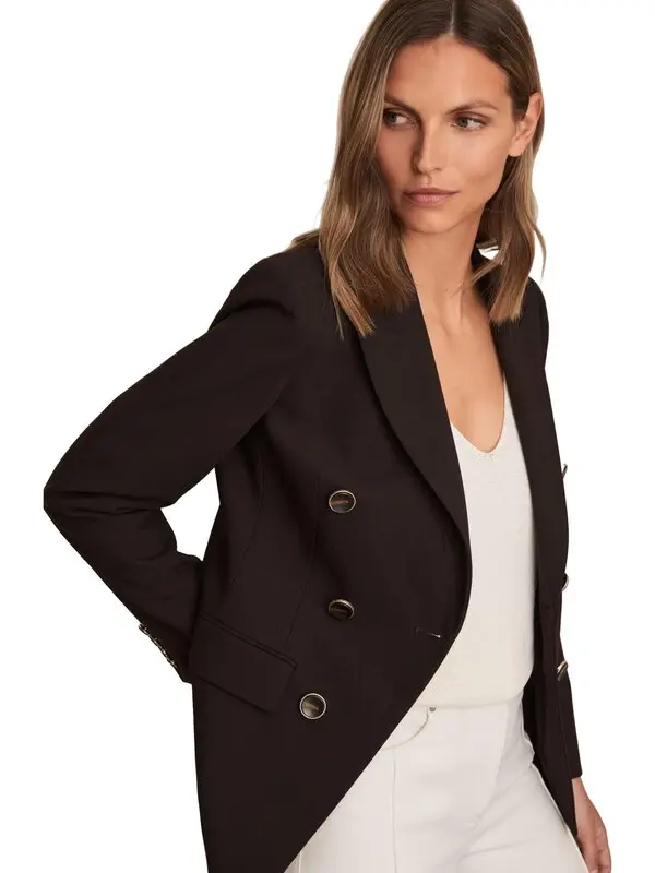 REISS Lia Wool-blend Double-breasted Blazer - Chocolate Brown
