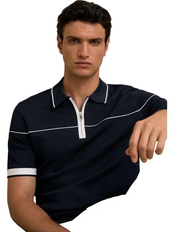 REISS Bradford Half-zip Tipped Polo Shirt - Navy/white