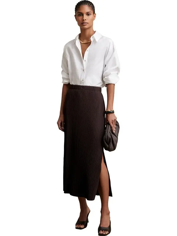 REISS Pippa Pleated Jersey Midi Skirt - Burgundy