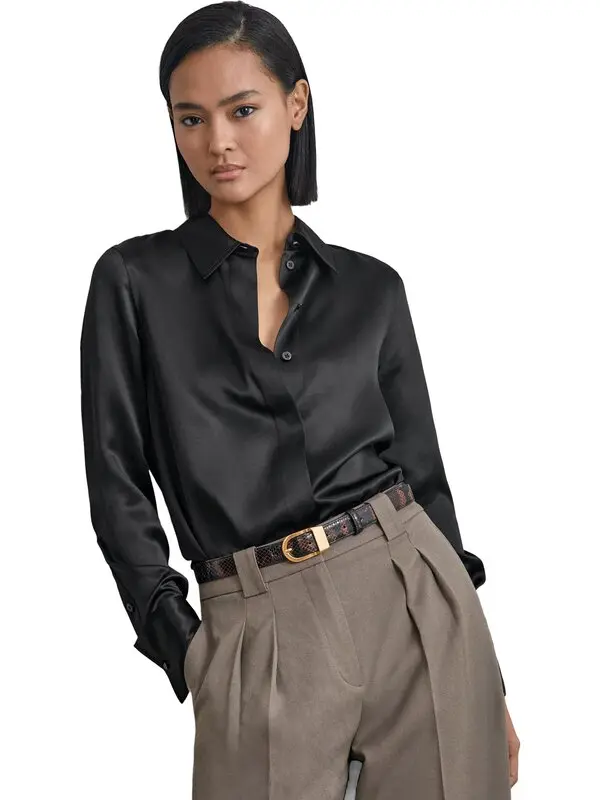REISS Ameira Silk-satin Shirt - Black