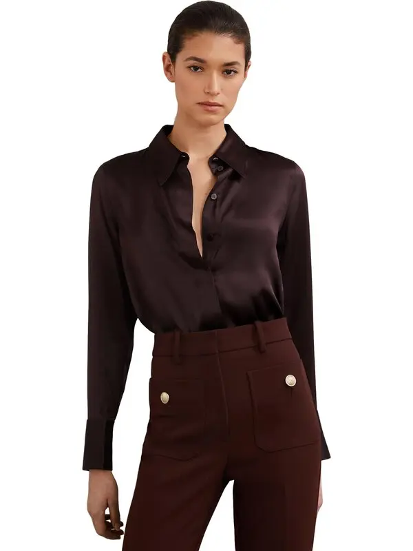 REISS Ameira Silk-satin Shirt - Burgundy