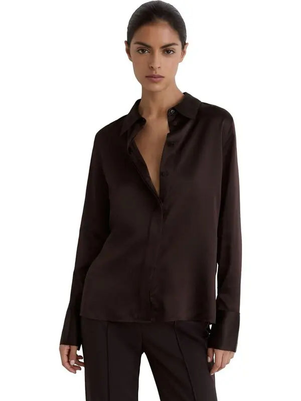 REISS Ameira Silk-satin Shirt - Grape Burgundy