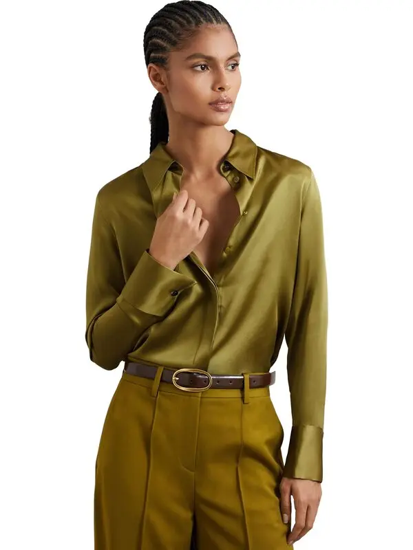 REISS Ameira Silk-satin Shirt - Light Green