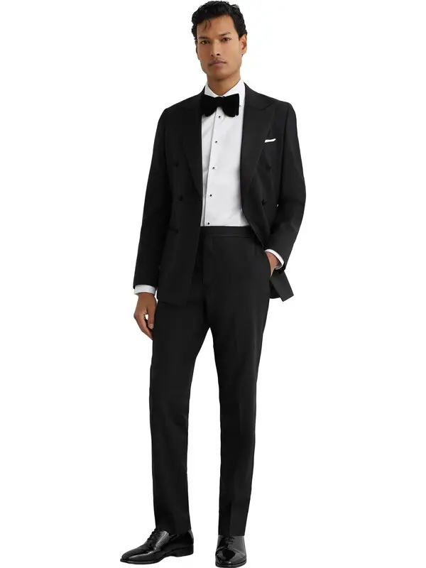 REISS Poker Side Stripe Classic Fit Wool-blend Tuxedo Trousers - Black