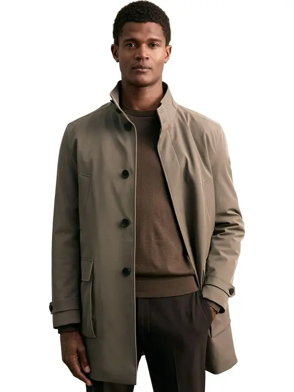 REISS Hybrid Overcoat With Removable Gilet - Mushroom Brown