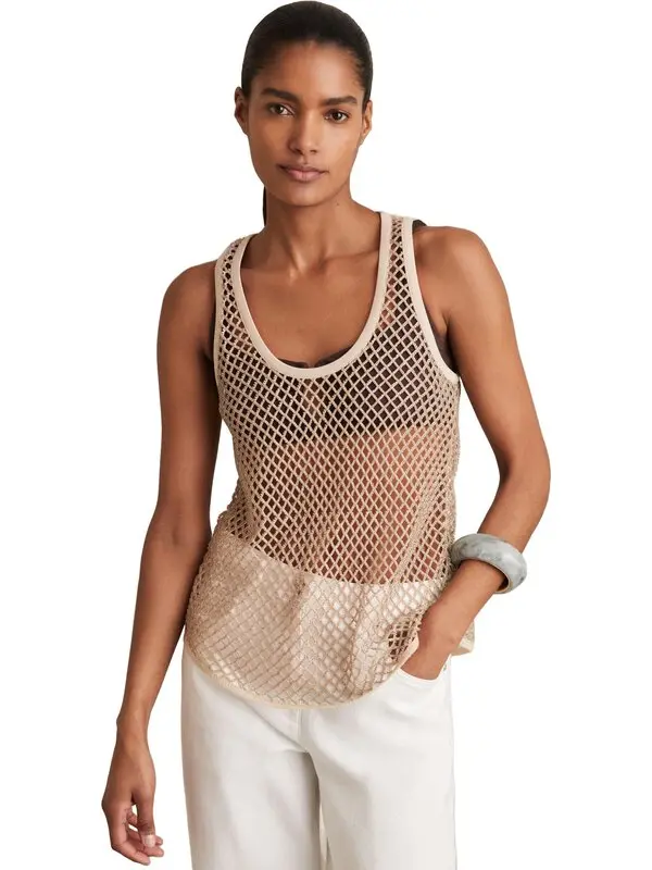 REISS Lila Mesh Knit Beaded Vest - Neutral