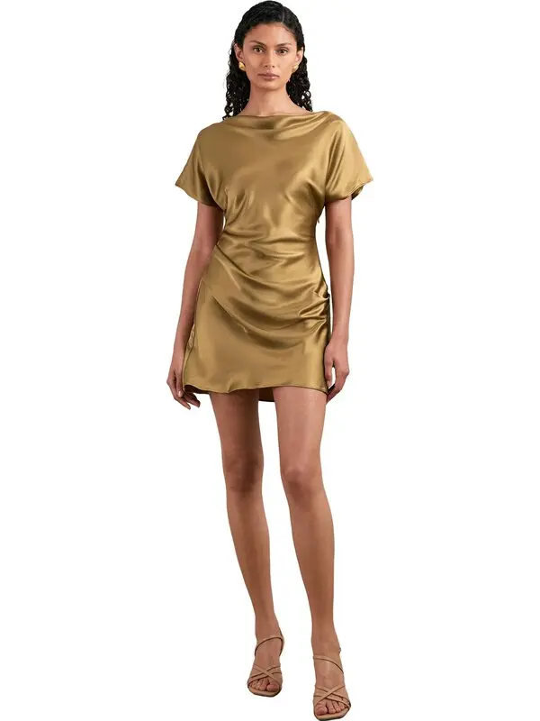 Acler Draped Satin Mini Dress - Gold Moss