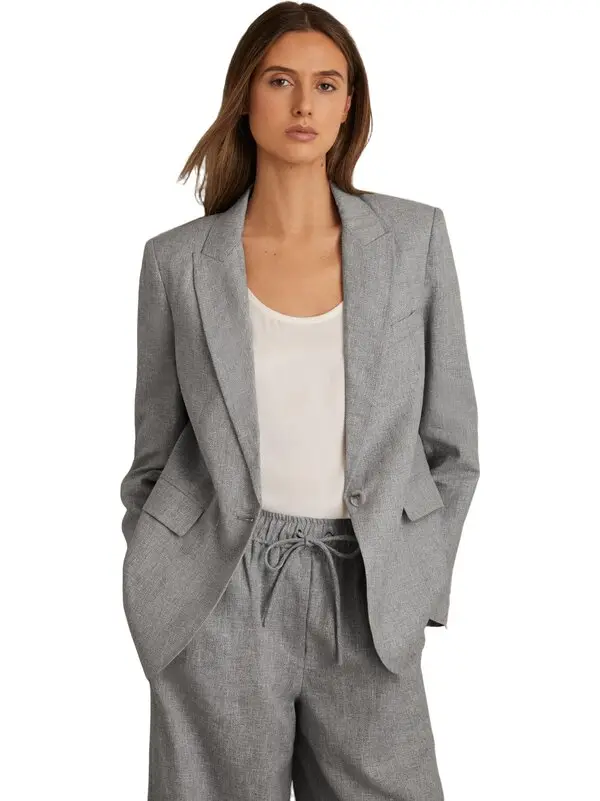 REISS Willow Linen-blend Single-breasted Blazer - Blue