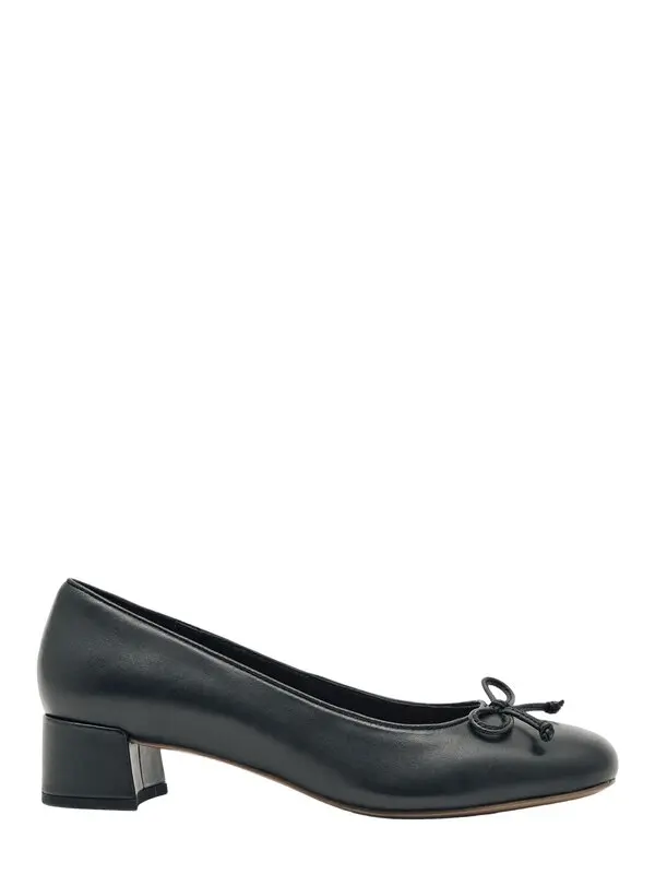REISS Leather Block Heel Ballerina Shoes - Black