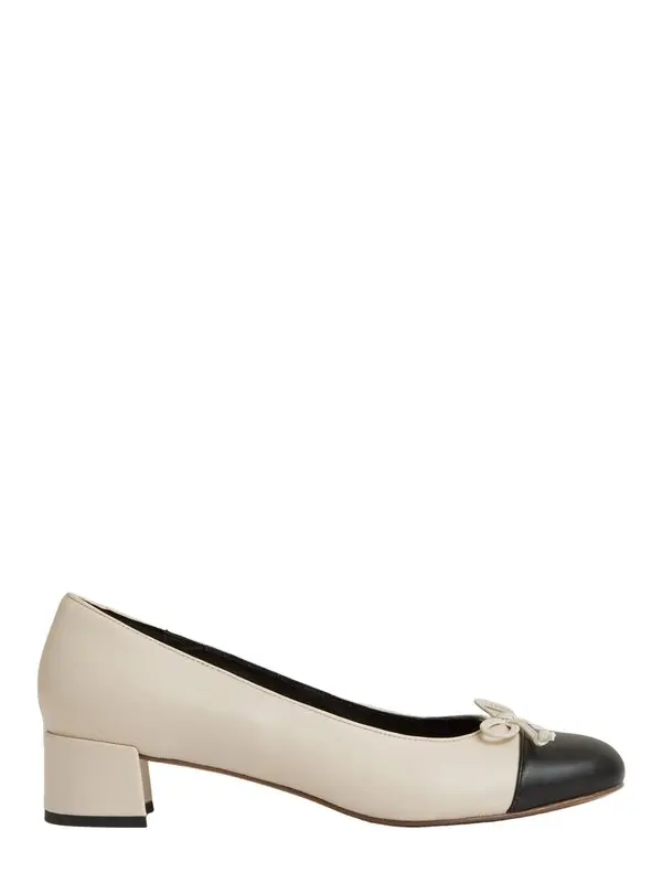 REISS Leather Block Heel Ballerina Shoes - White/black