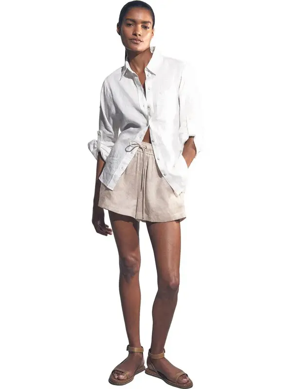 REISS Willow Linen-blend Drawstring Shorts - Neutral