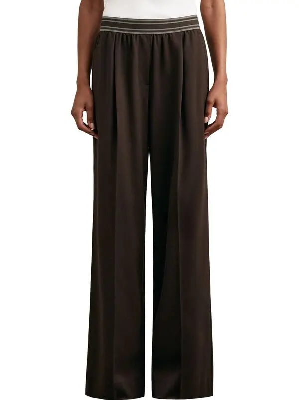 REISS Wide-leg Trousers With Contrast Waistband - Chocolate Brown