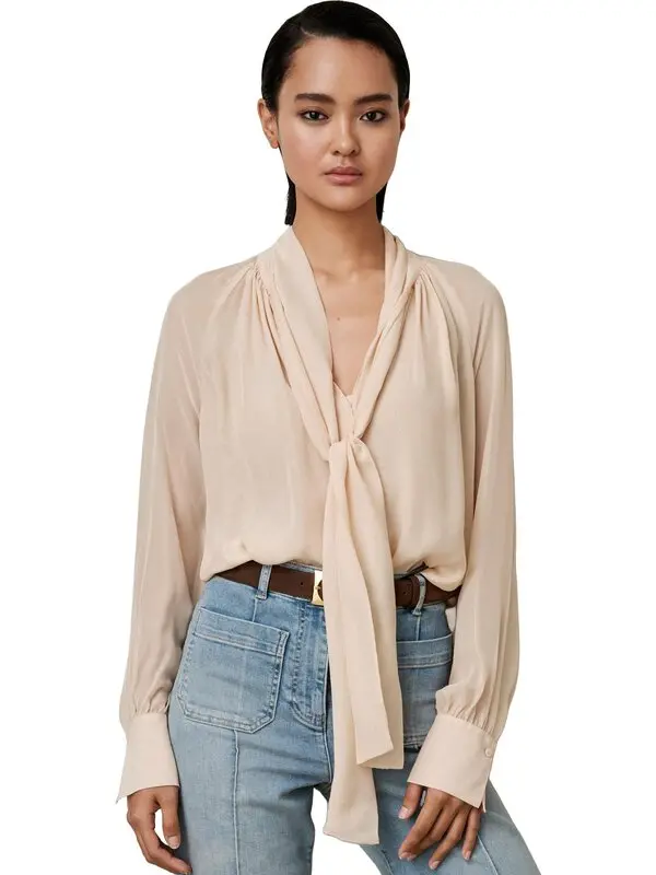 REISS Silk-blend Chiffon Tie-neck Blouse - Pale Pink