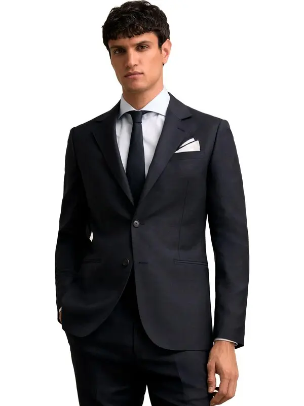 REISS Seminar Wool Single-breasted Check Suit Blazer Tailored-fit - Navy
