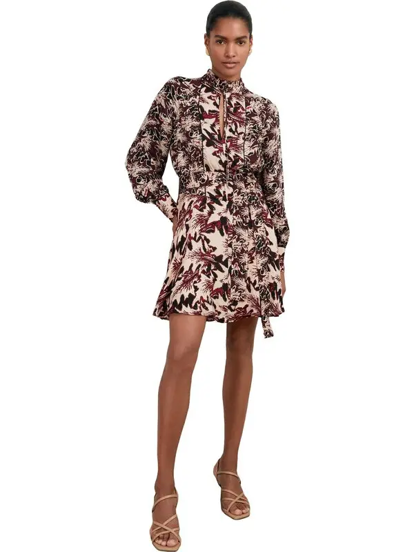 REISS Lora Printed Mini Dress - Burgundy/cream
