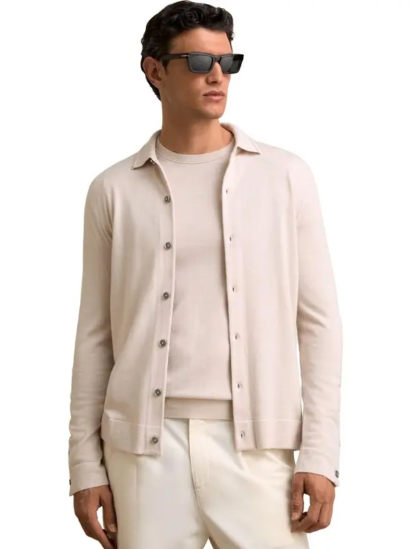 REISS Forbes Merino Wool Button-through Cardigan - Beige