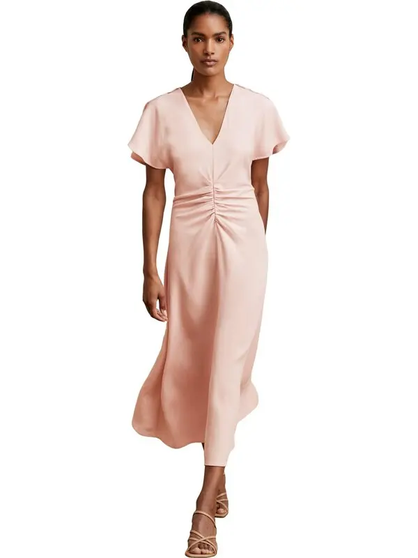 REISS Rowe Ruched-front Midi Dress - Pale Pink