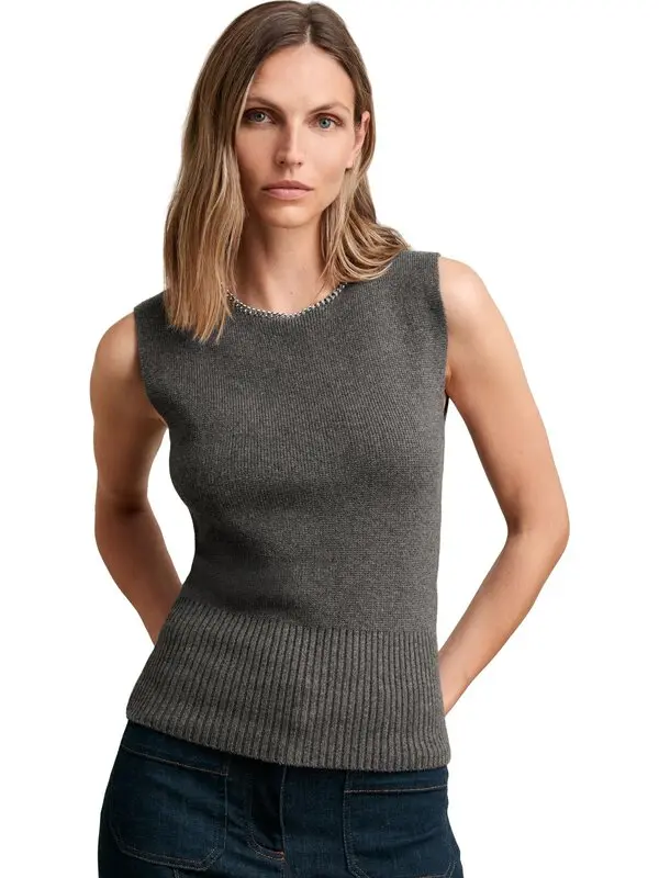 REISS Wool-blend Knitted Vest - Charcoal Grey