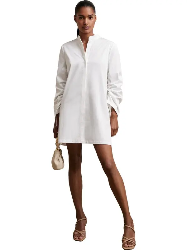 REISS Cotton Gathered Cut-out Shirt Dress - Ivory