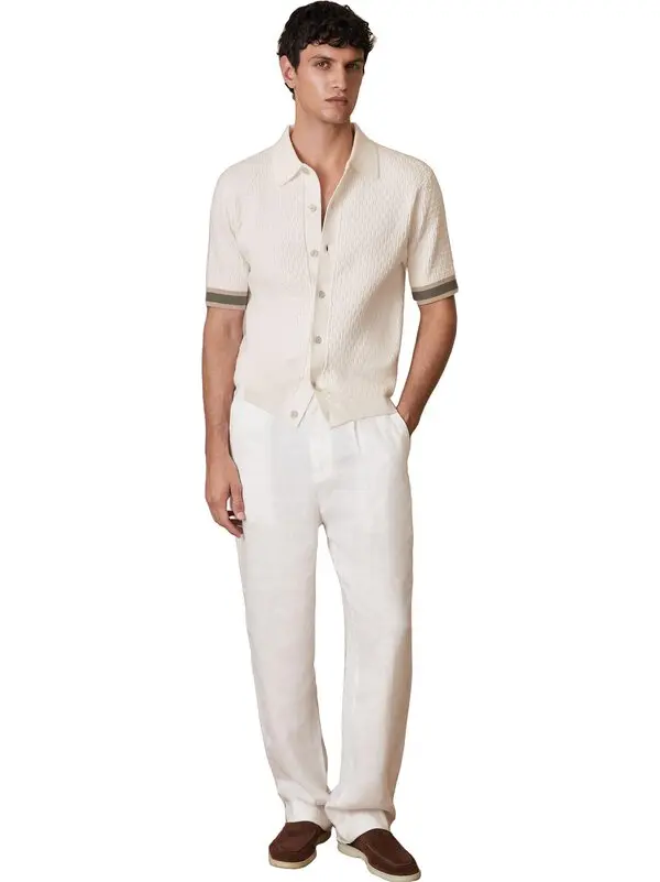 REISS Silva | Ché Textured Cuff-trim Shirt - White
