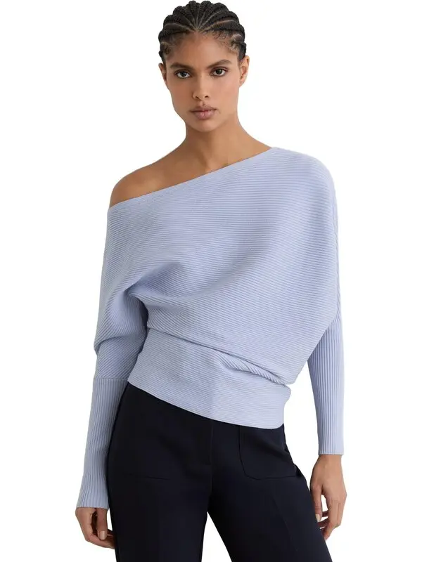 REISS Lorna Asymmetric Draped Knit Top - Blue