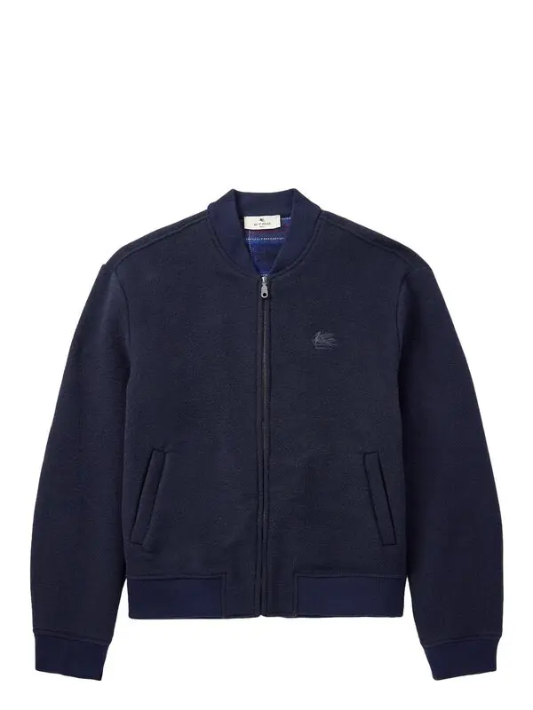 Etro Logo-embroidered Wool-blend Bomber Jacket - Blue
