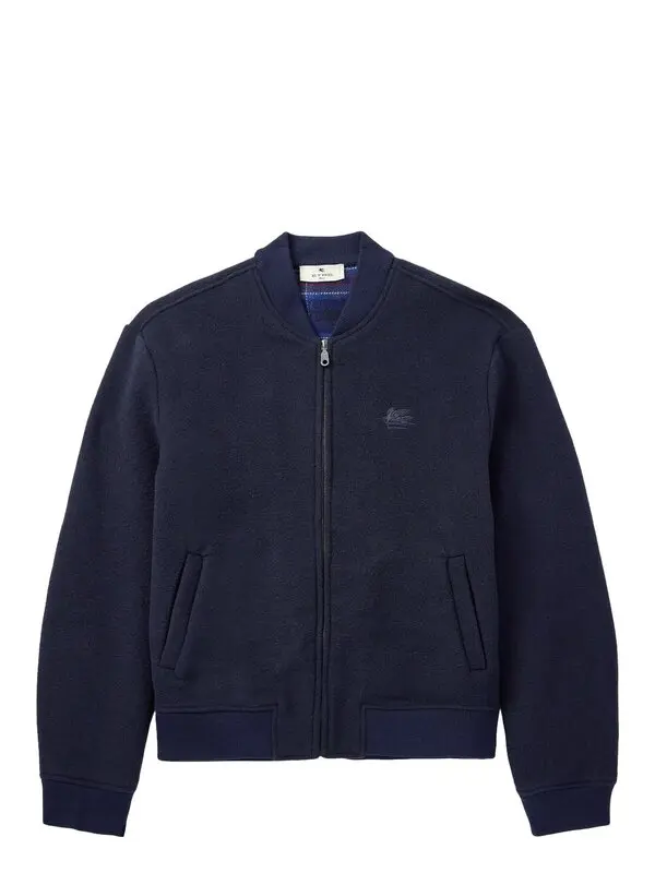 Etro Logo-embroidered Wool-blend Bomber Jacket - Blue