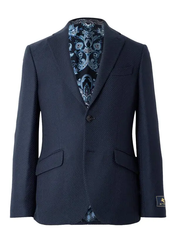 Etro Roma Basketweave Wool Blazer - Blue