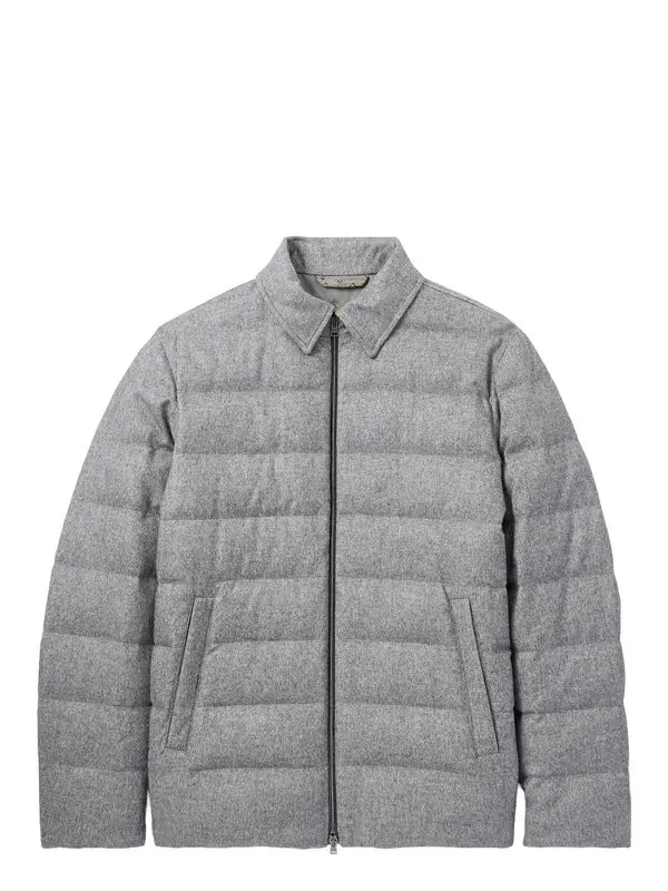 Herno Leather-trimmed Quilted Silk And Cashmere-blend Down Jacket - Gray