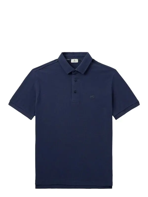 Etro Logo-embroidered Cotton-piqué Polo Shirt - Blue