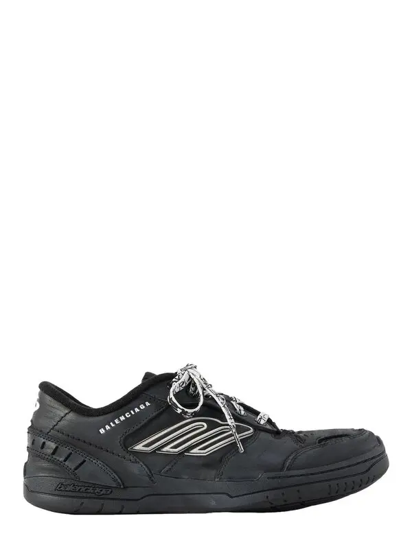 Balenciaga Hampton Logo-appliquéd Distressed Leather Sneakers - Black