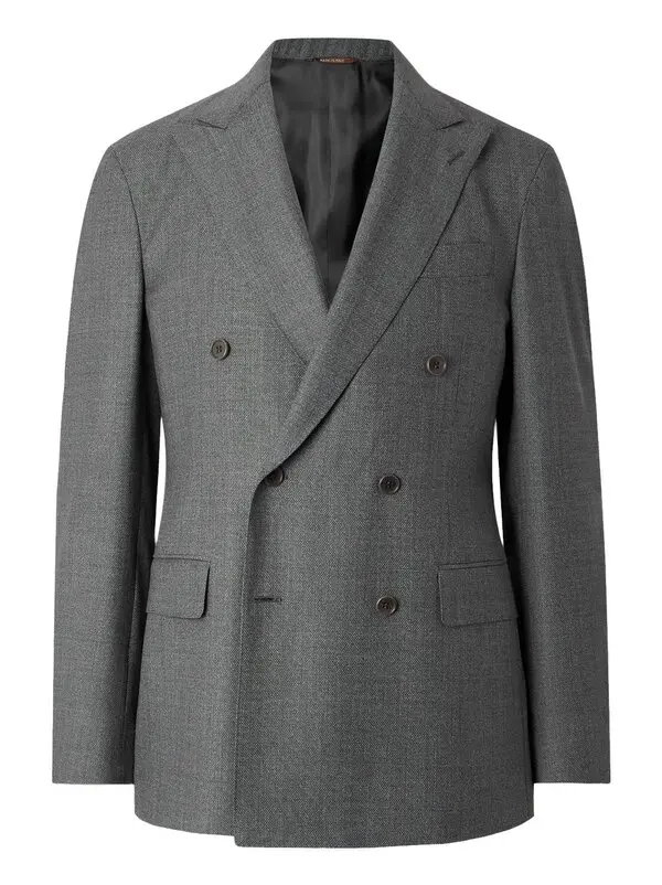 Canali Double-breasted Wool Suit Jacket - Gray