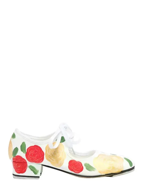 Comme Des Garçons Floral-print Pumps - White