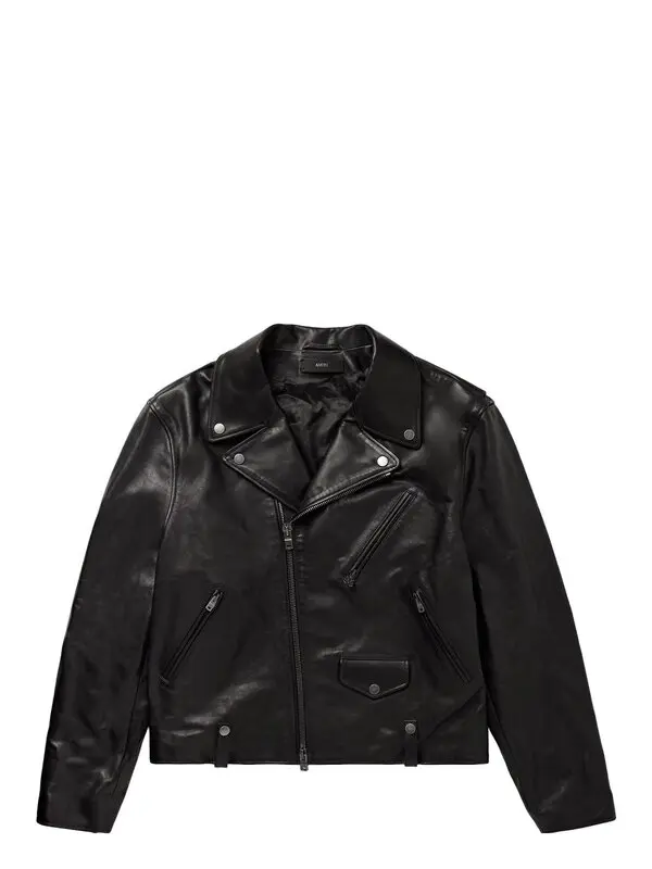 Amiri Hollywood Cropped Leather Biker Jacket - Black