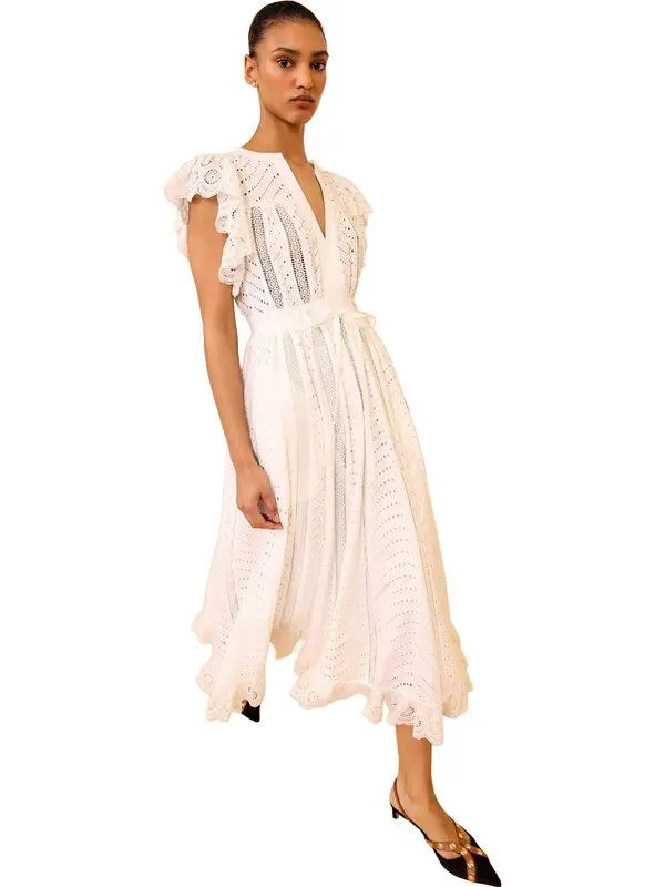 Ulla Johnson Olga Flutter Sleeve Midi Dress - Pristine