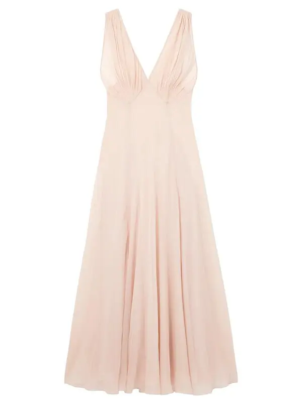 Saint Laurent Pleated Silk-chiffon Maxi Dress - Neutrals