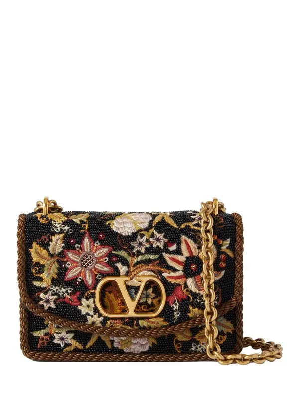 Valentino Garavani Vain Small Braided Beaded Embroidered Satin Shoulder Bag - Black